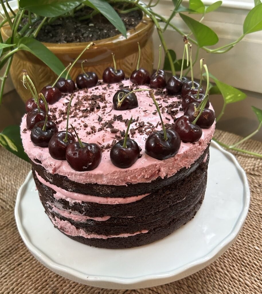 Light and Creamy Cherry Chocolate Cake Recipe - Flour & Fiction